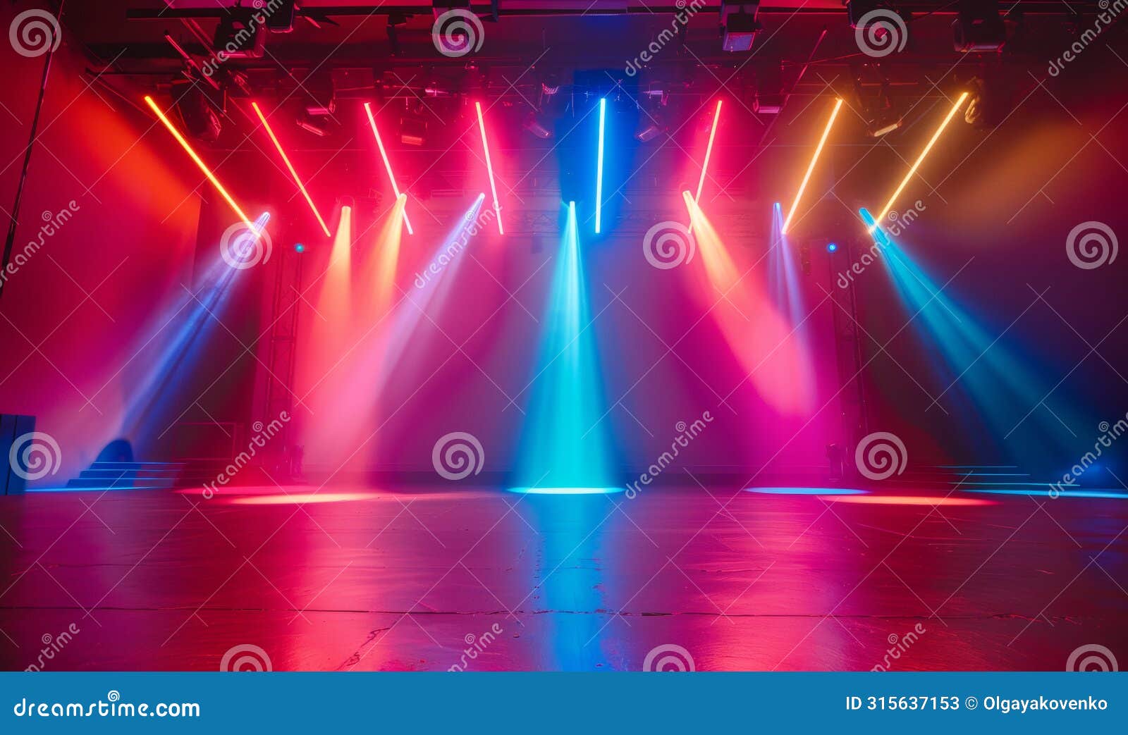 Stage Lighting Effect in the Dark with Neon Red and Blue Rays of Light Stock Illustration ...