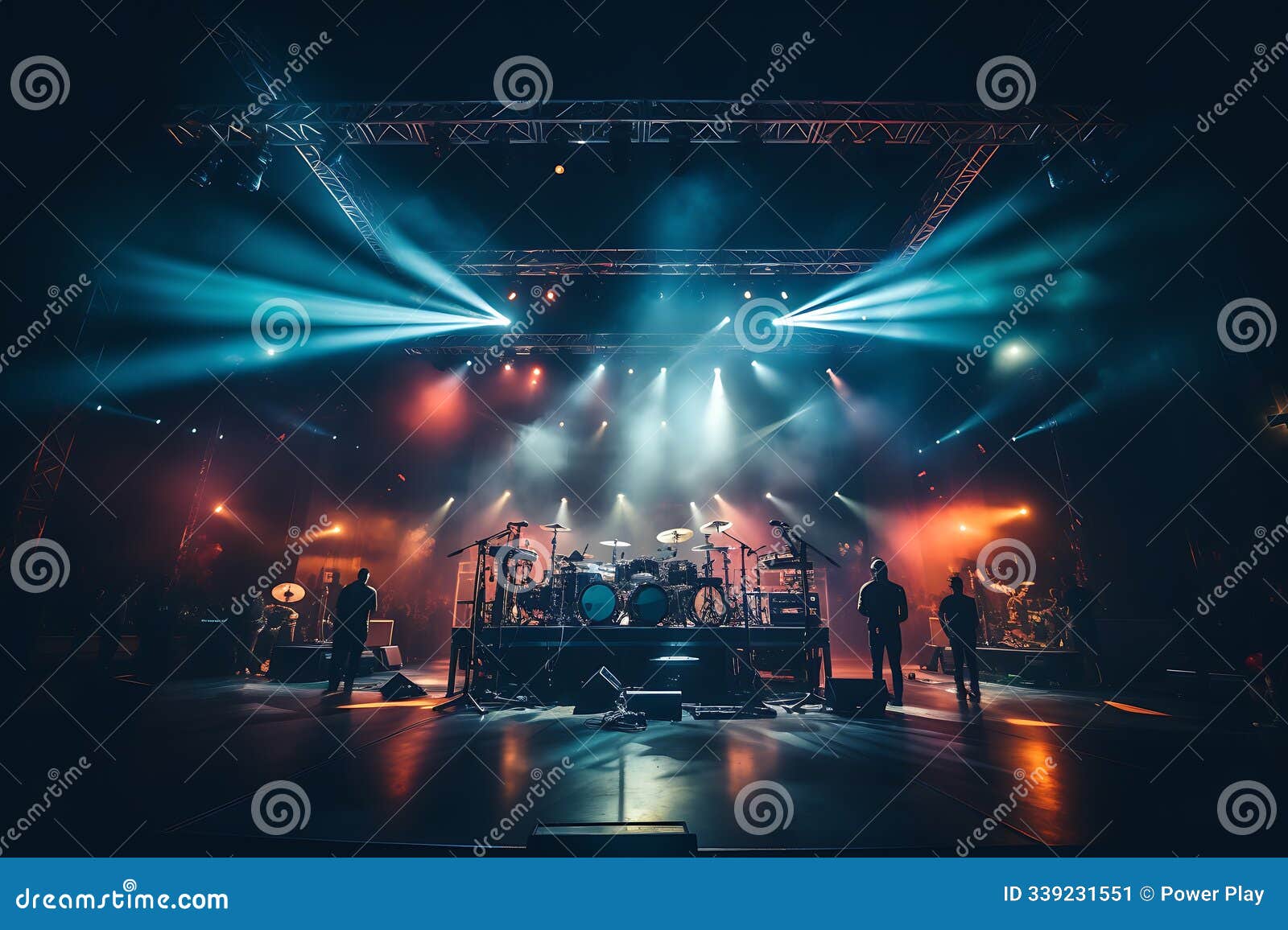 Stage Lighting Effect in the Dark with Smoke and Rays of Light from the ...