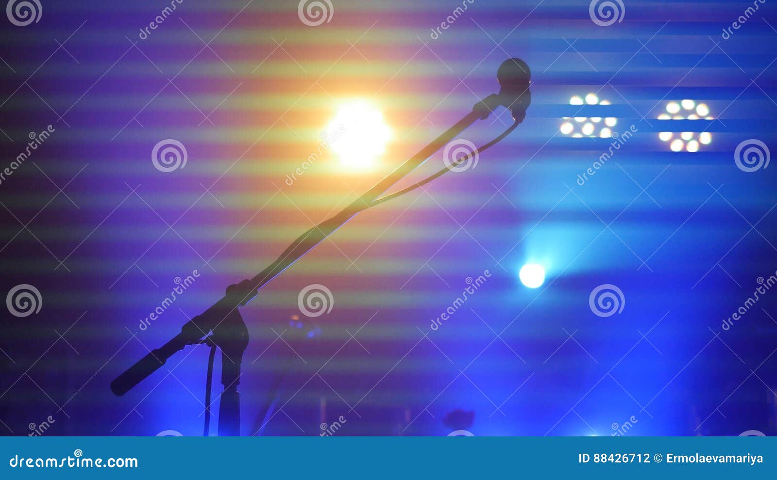Stage Lighting, Equipment, Beam and Microphone Stand in a Night Club ...