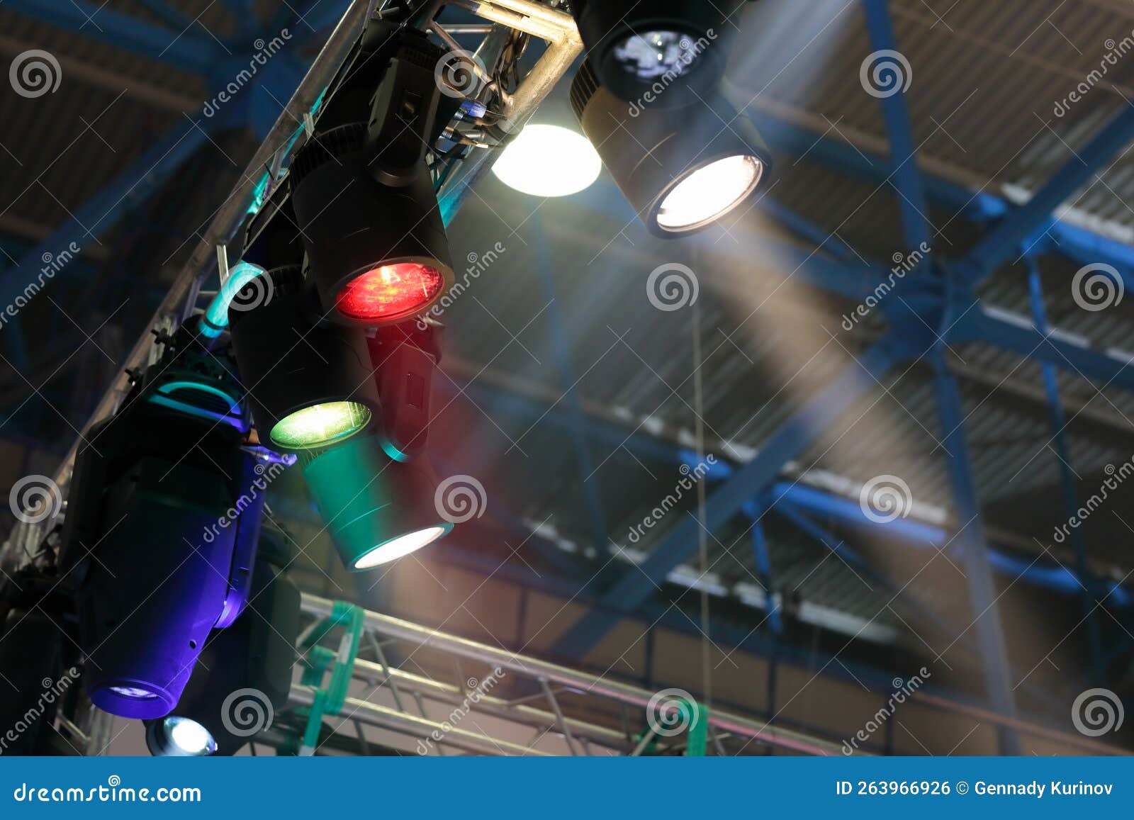 Stage Lighting Fixtures Hanging on a Truss Stock Photo - Image of light ...