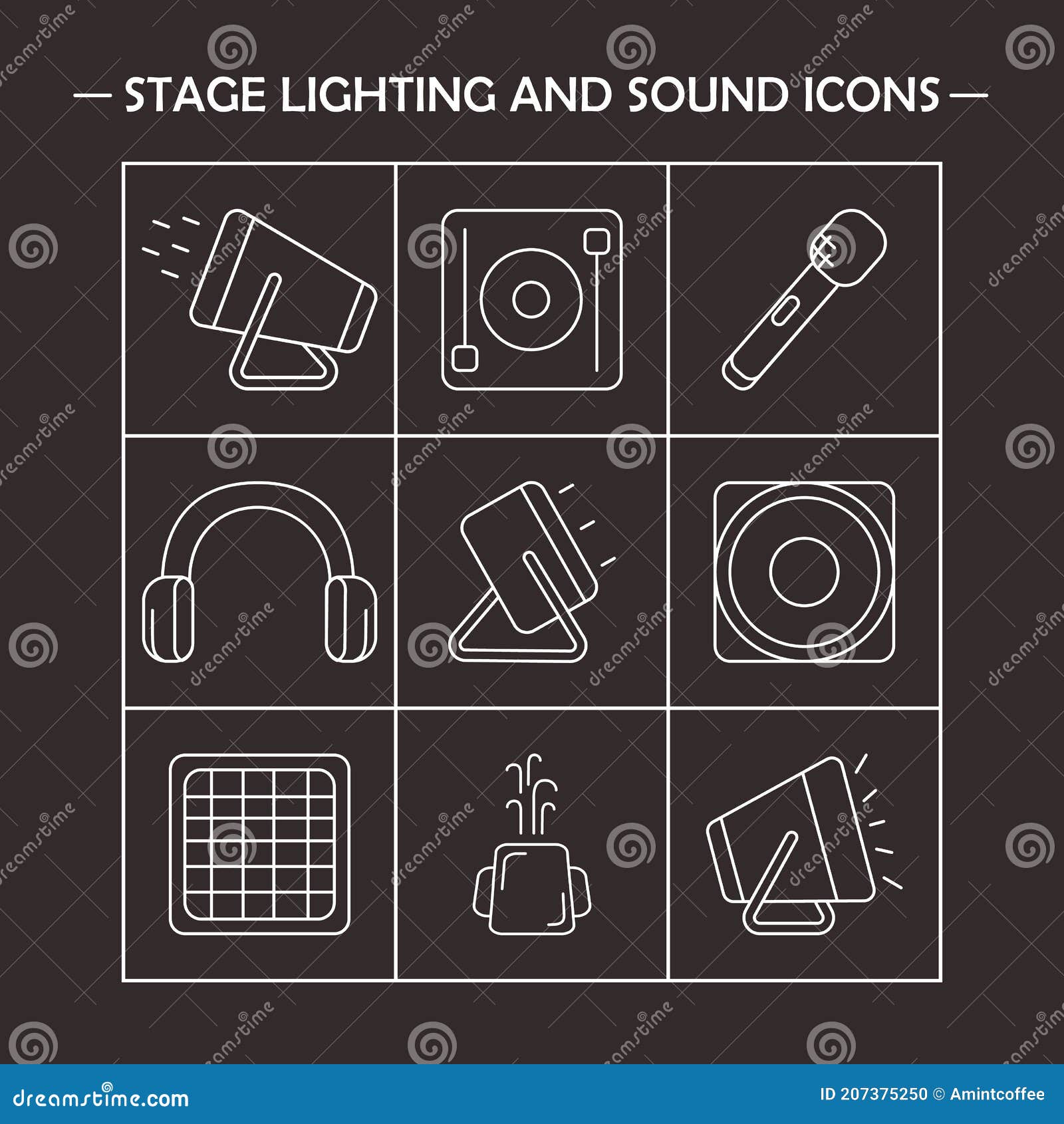 Stage Lighting and Sound Equipment Icon Set Stock Vector - Illustration ...
