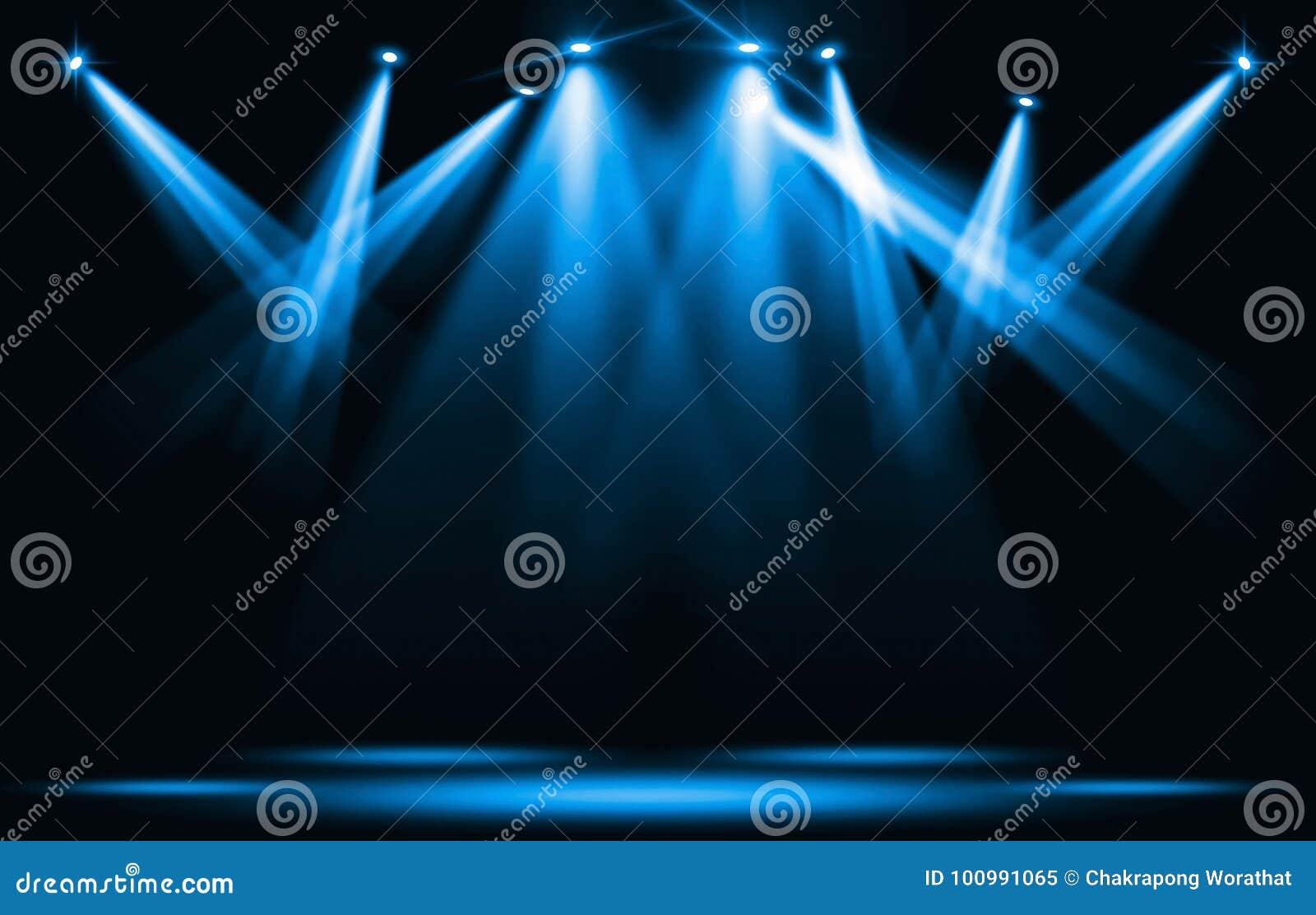 Stage Lights. Blue Spotlight Strike through the Darkness. Stock ...