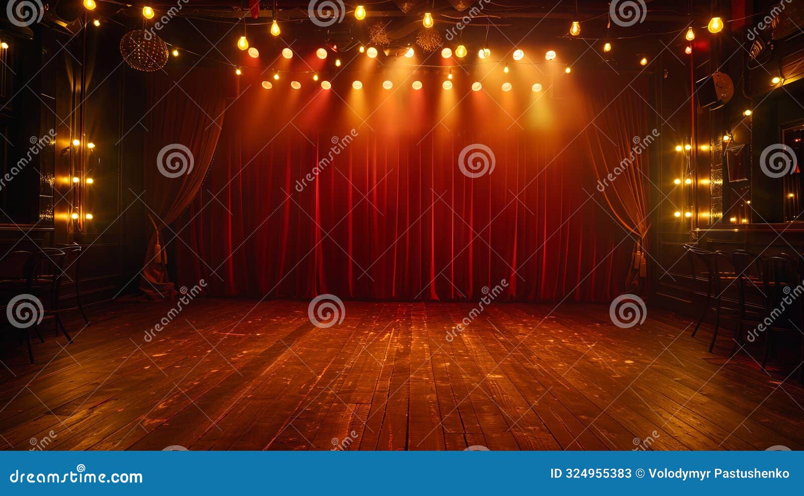 A Stage with Lights and Curtains Stock Image - Image of generated ...