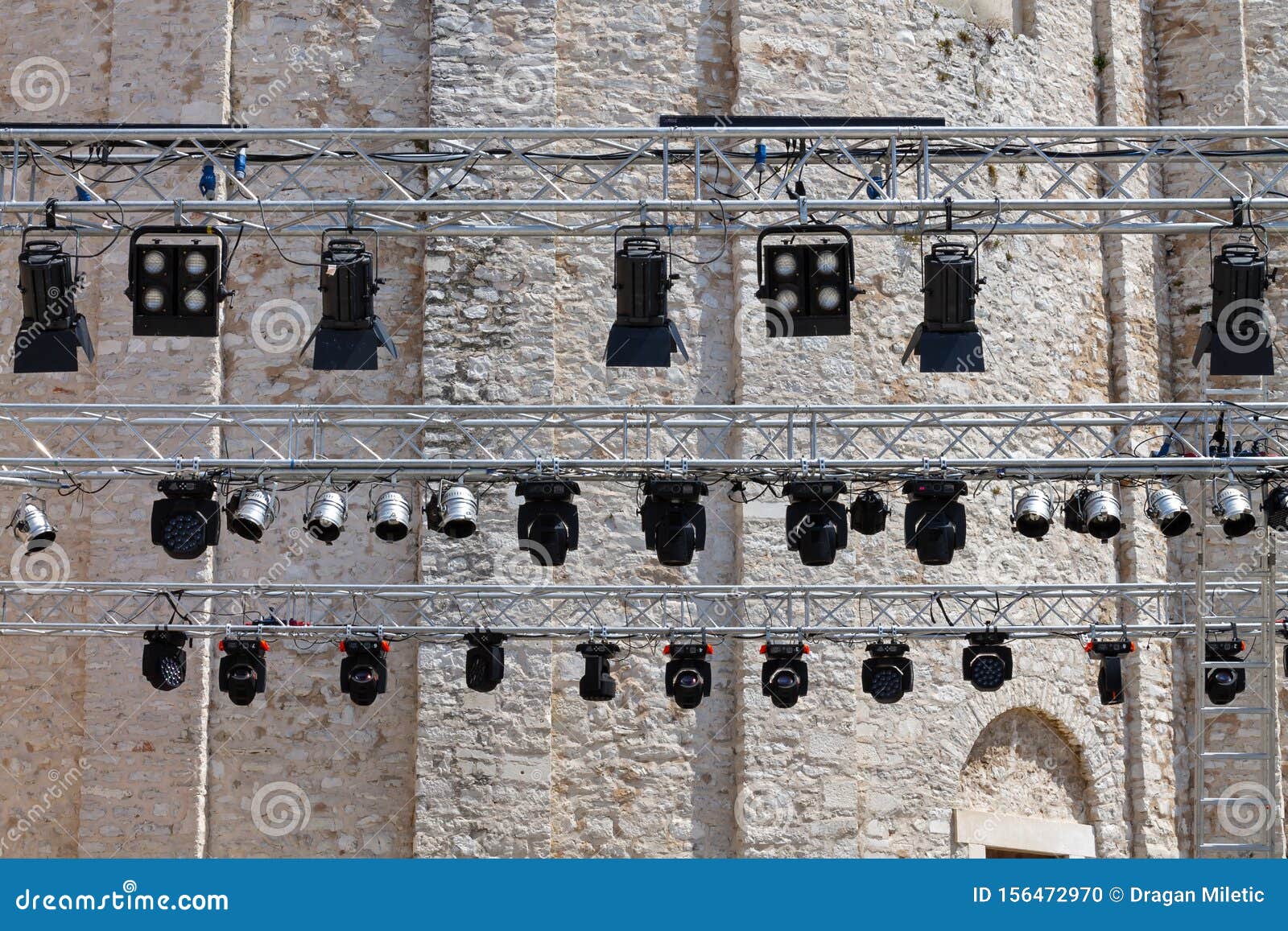 Stage Lights Equipment on Metal Frame Stock Photo - Image of media ...