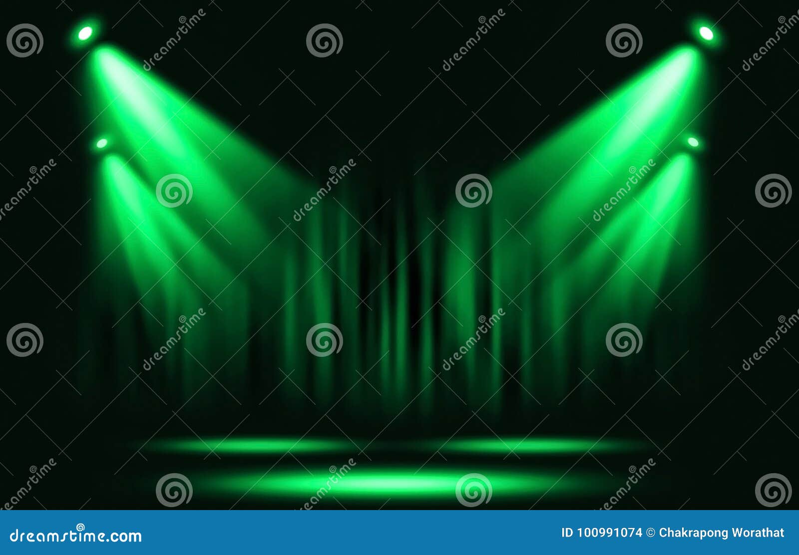 Green Spotlight With Falling Glowing Colorful Particles Stock ...