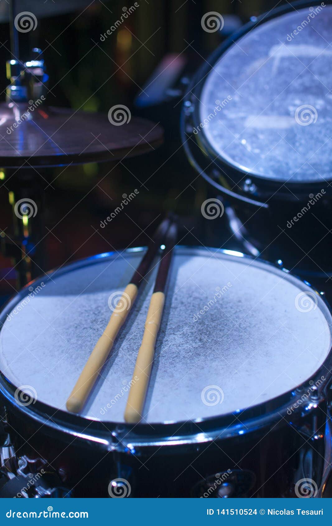 Drum Kit Under Stage Lights Stock Photo - Image of blue, lights: 141510524