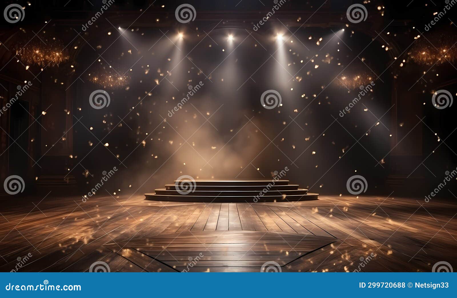 A Stage with Lights and Smoke, Wooden Stage with Spotlights and Smoke ...