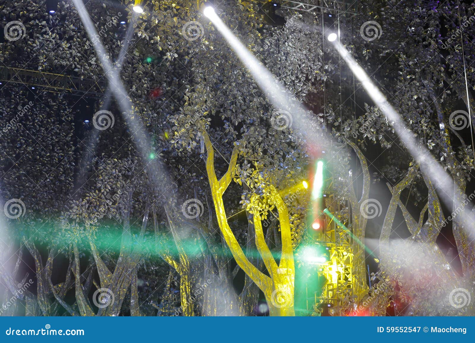 Stage Lights with Trees and Smoke Background Stock Image - Image of ...