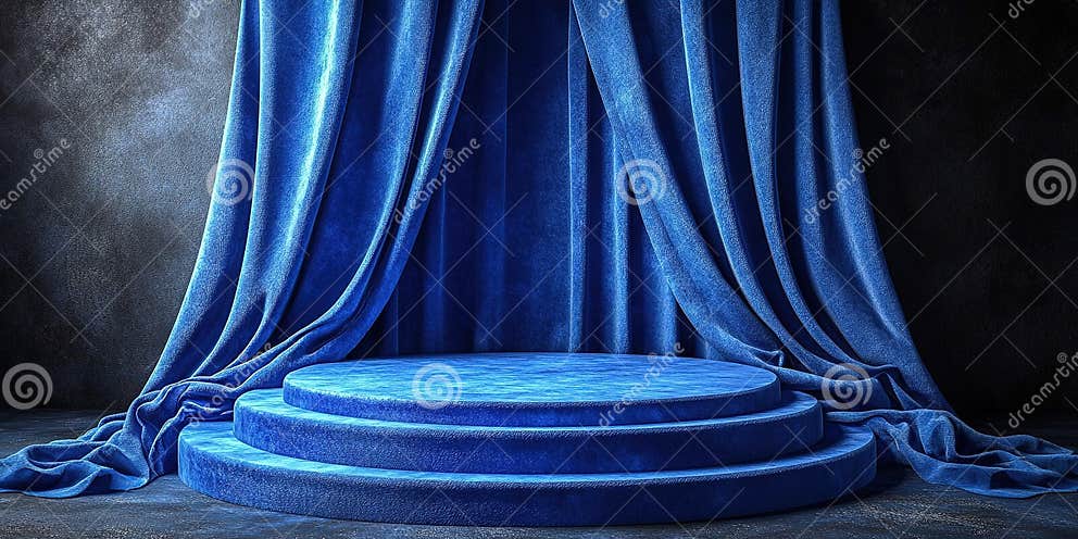 Stage with Luxurious Blue Curtains and Circular Platform Creating a ...