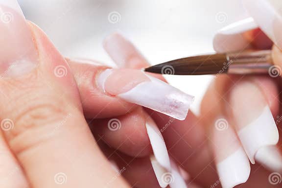 Stage of Manicure: Modeling of Nail with Acryl Stock Photo - Image of ...