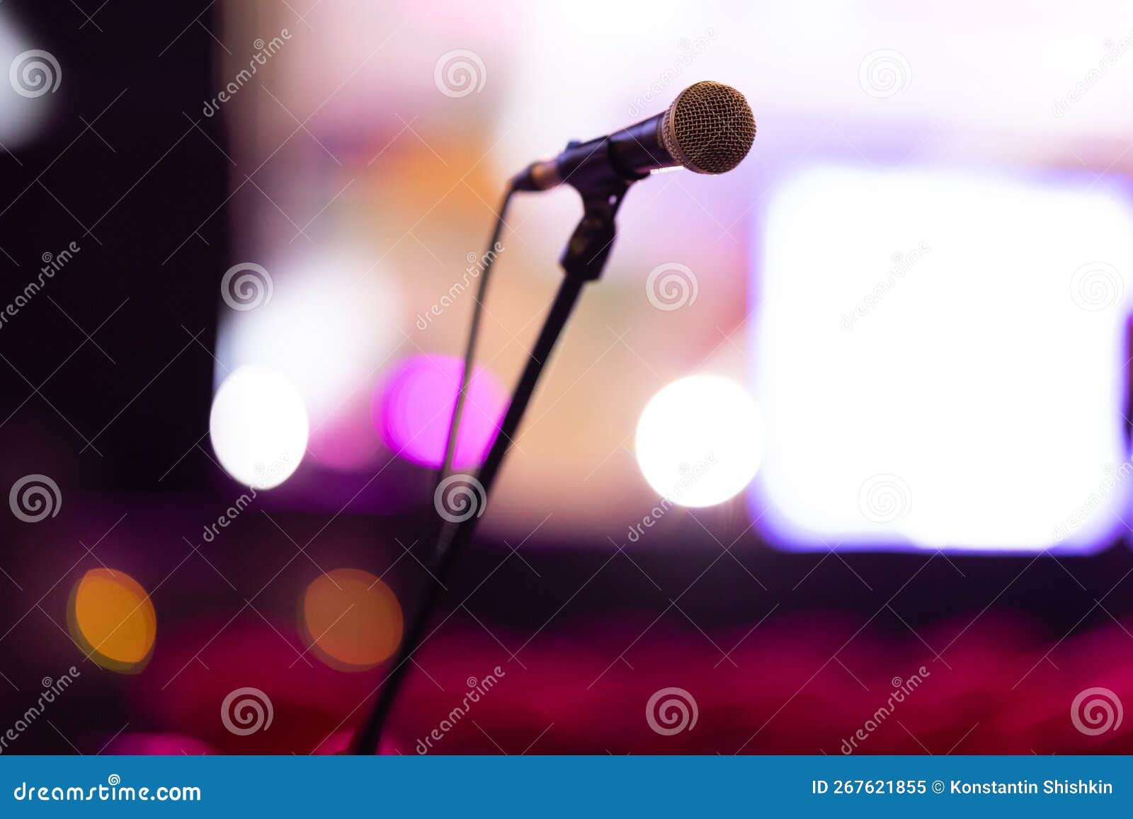 Stage Mic in Front of the Blurred Hall Stock Image - Image of stand ...