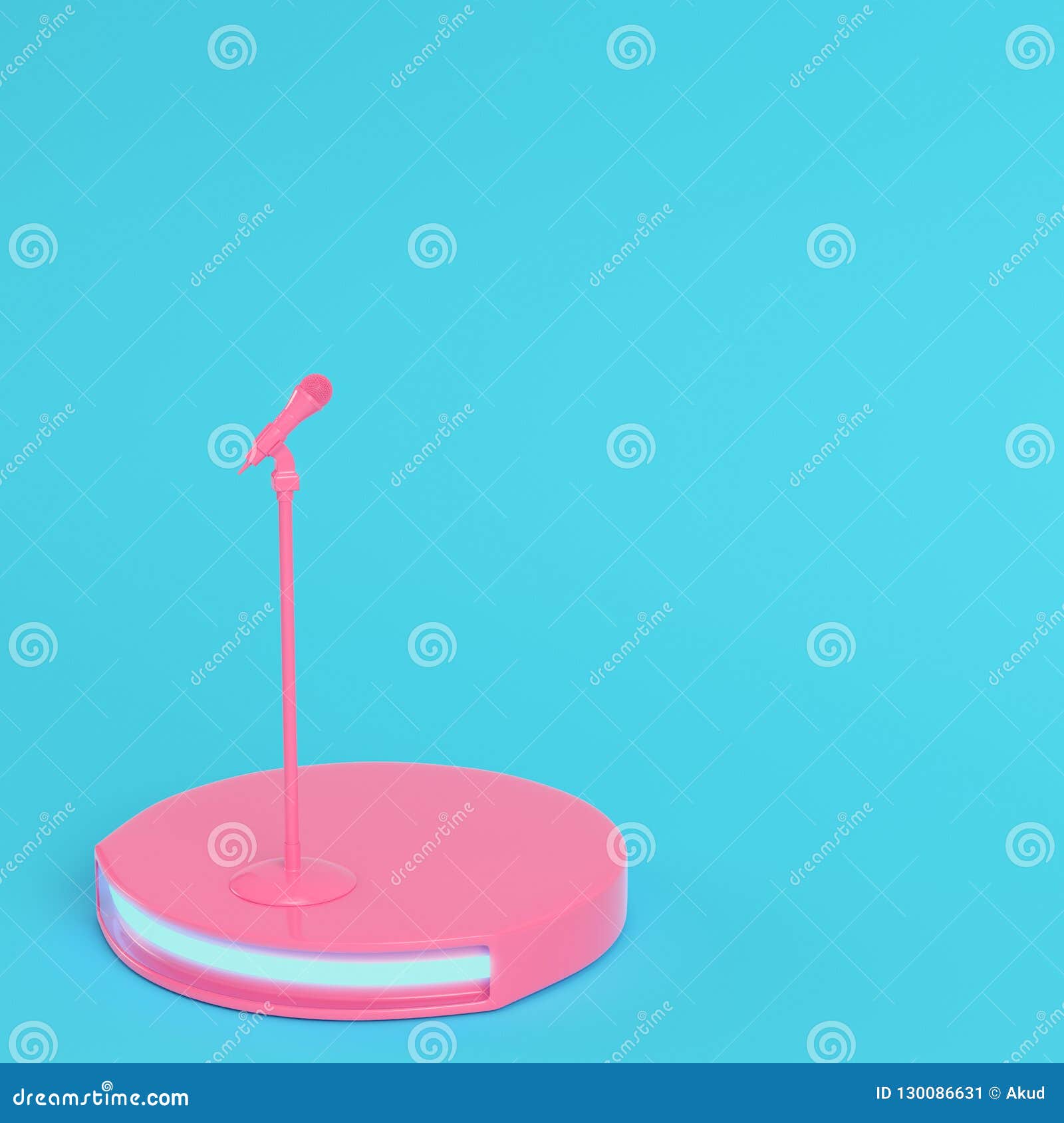 Stage with Microphone on Bright Blue Background in Pastel Colors Stock ...