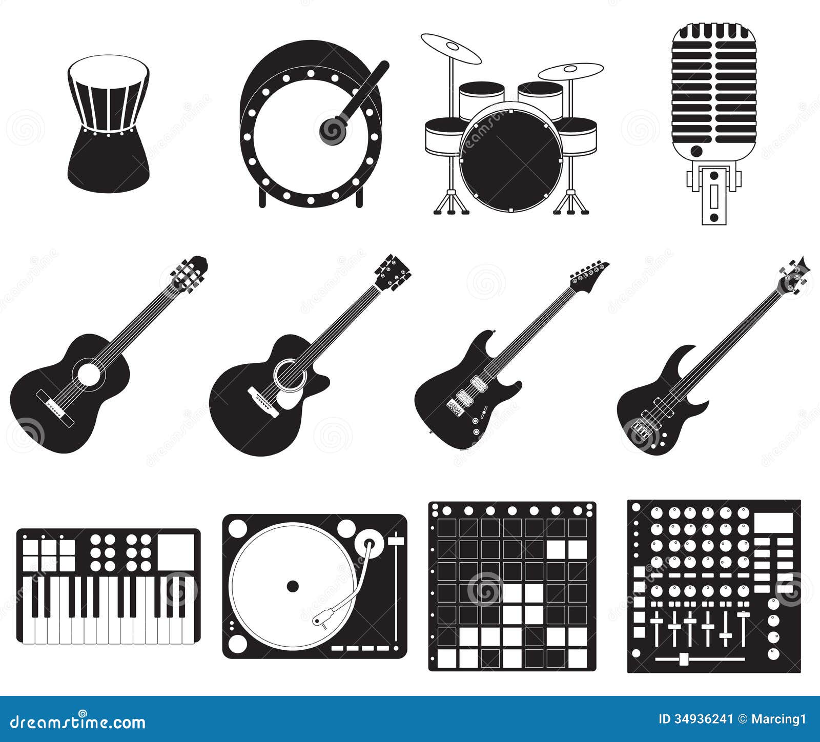 Stage Music Instruments Set Stock Vector - Illustration of classic ...