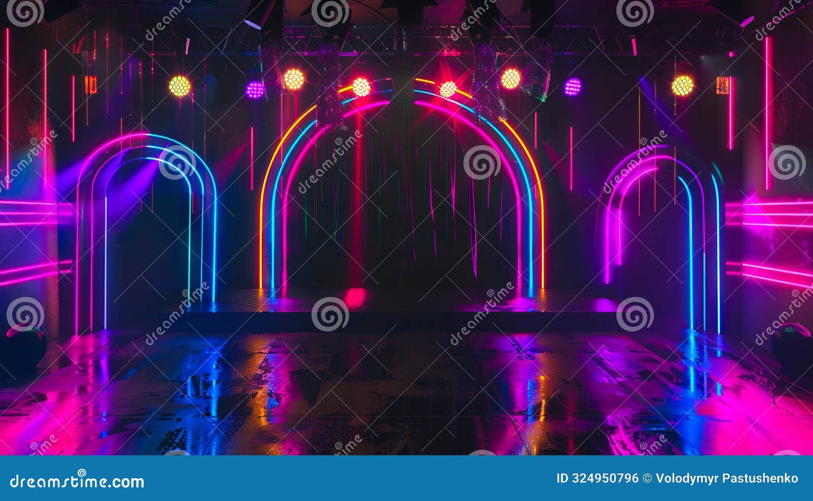 A Stage with Neon Lights and an Arch Stock Photo - Image of neon, stage ...