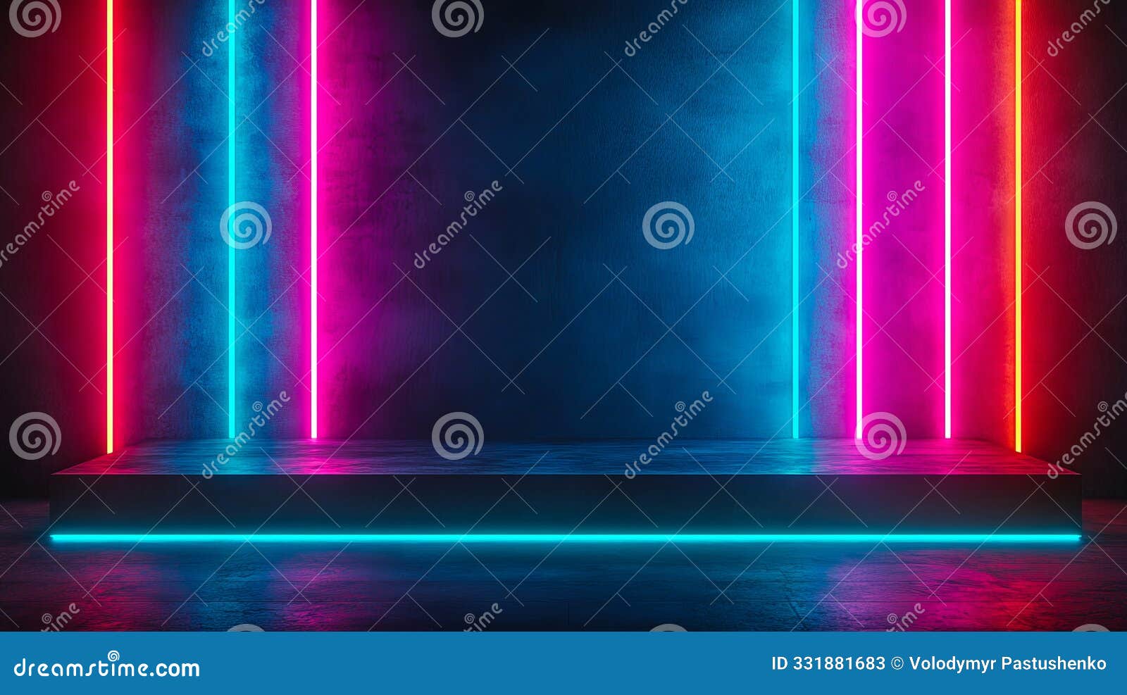 A Stage with Neon Lights in a Dark Room Stock Image - Image of creating ...
