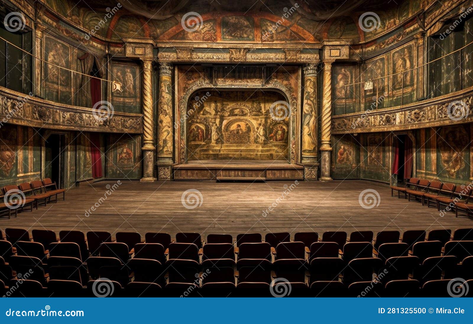 Stage in the Old Large Wooden Theatre, Created with Generative AI Stock ...