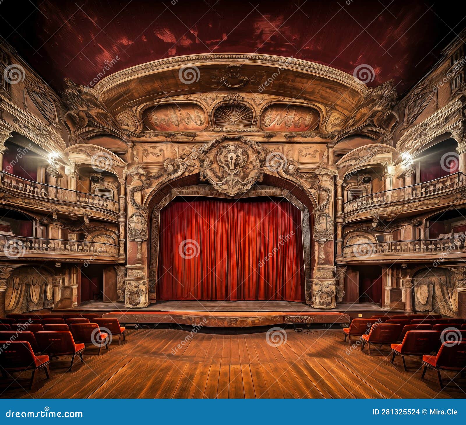 Stage in the Old Large Wooden Theatre, Created with Generative AI Stock ...