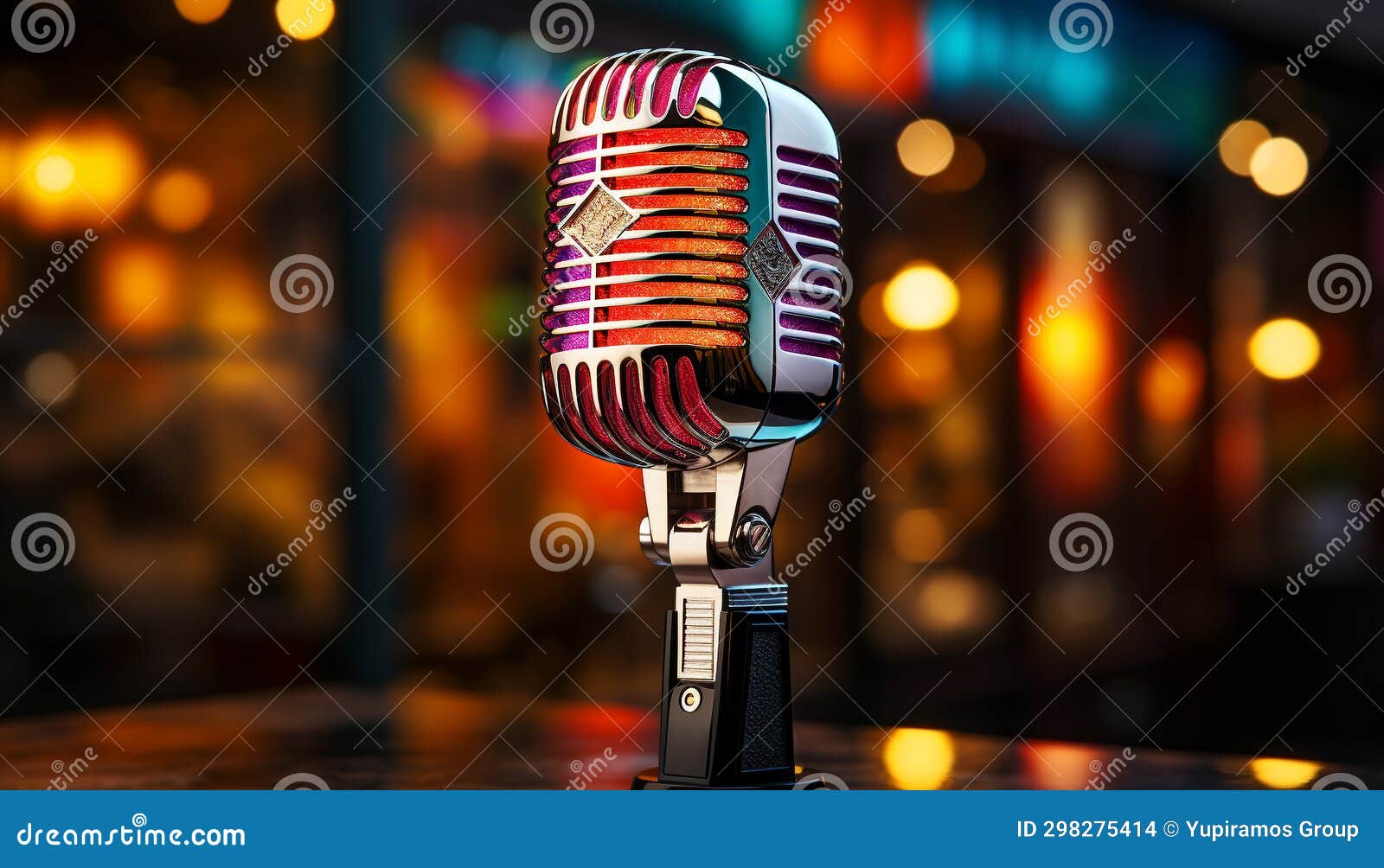 Stage Performance Illuminated by Spotlight, Singer on Microphone Stand ...
