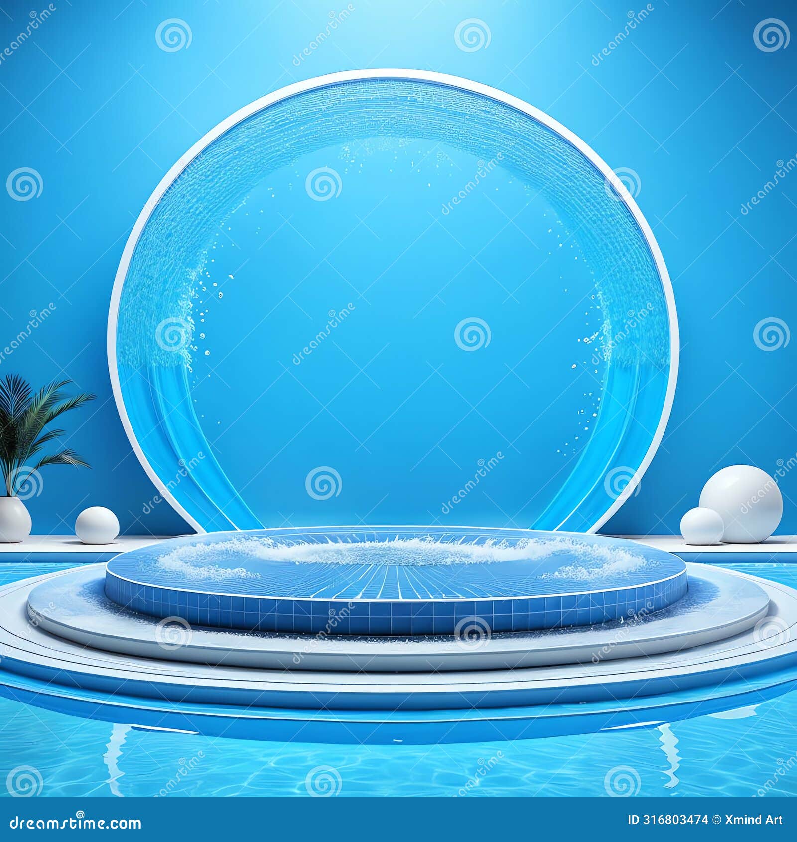 Stage Podium for Showcase on Swimming Pool with Water Splash Stock ...