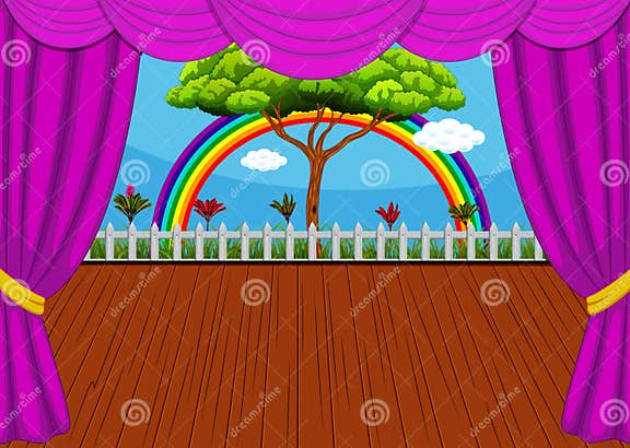 The Stage with Rainbow and Tree Background Stock Vector - Illustration ...