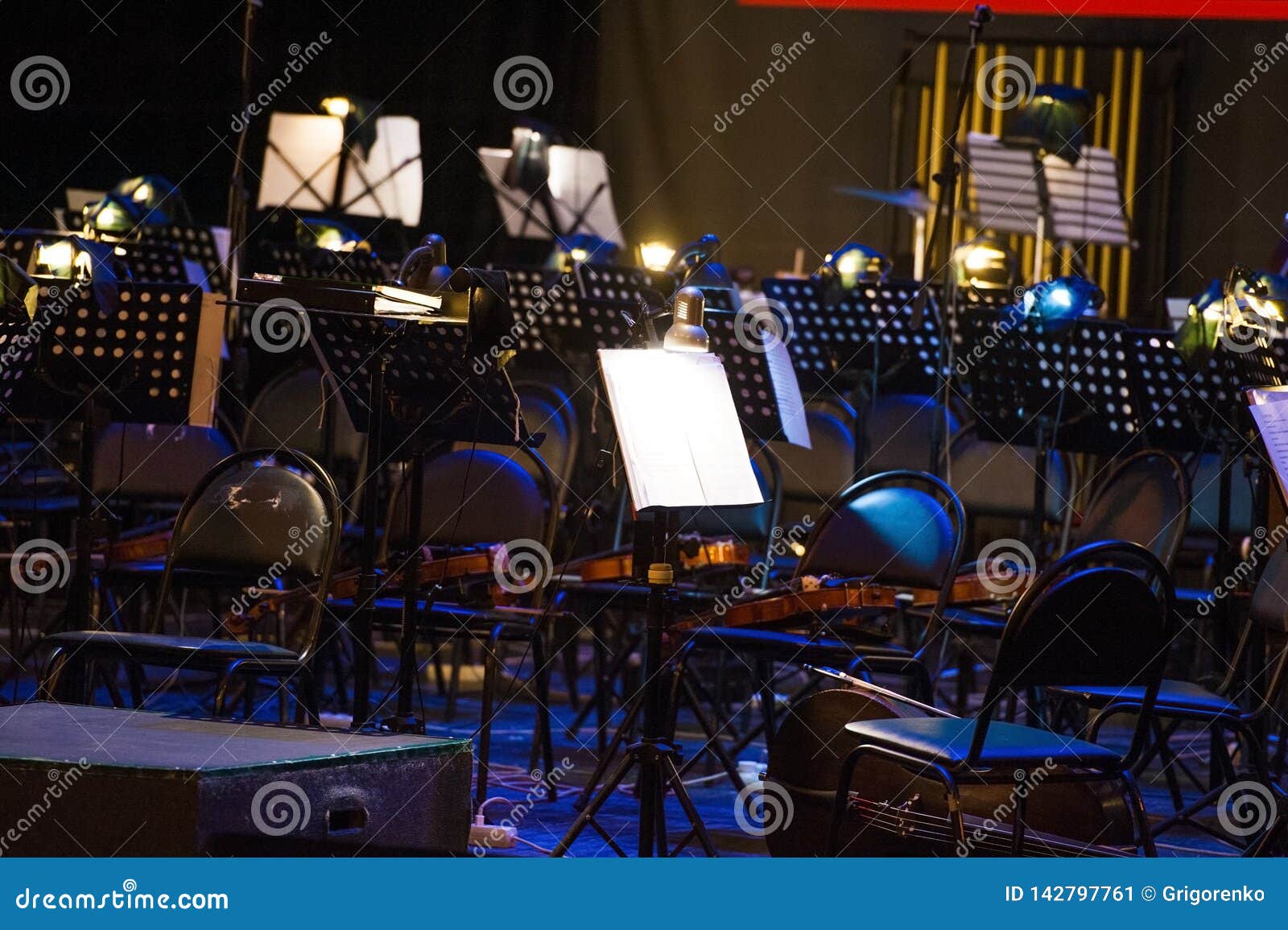 The Stage is Ready for the Orchestra Stock Image - Image of instrument ...