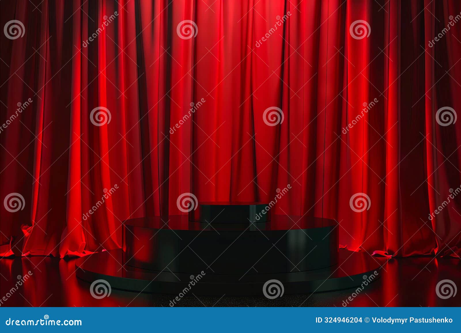 A Stage with Red Curtains and a Black Platform Stock Photo - Image of ...
