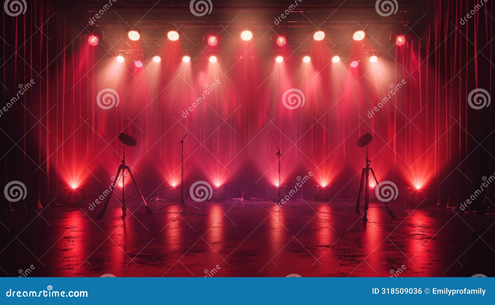 Stage with Red Lights and Spotlights Stock Photo - Image of performing ...