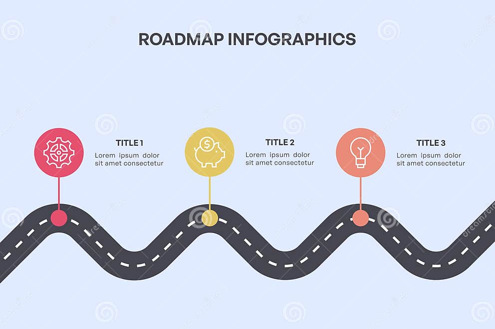 3 Stage Roadmap Infographic, Simplified Progress Visualization Stock Vector - Illustration of ...