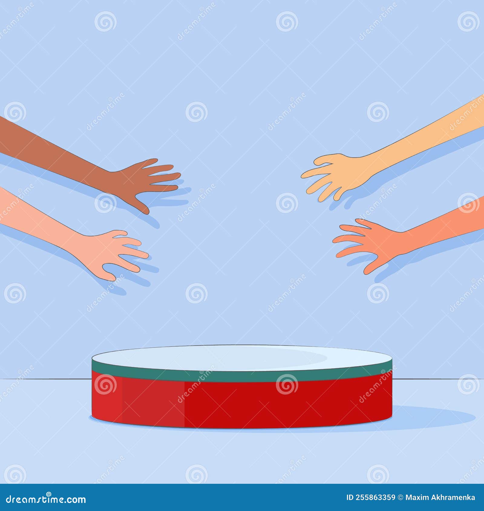 A Stage with a Round Podium and Hands Reaching for it. Stock ...