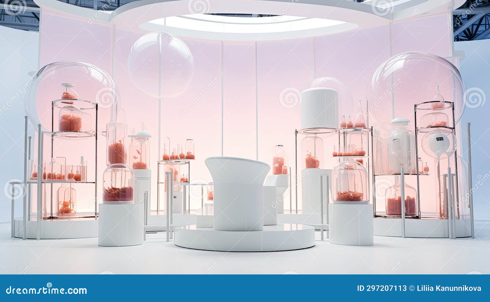 A Stage Showcase for Cosmetics, Elegantly Arranged on Glass Pedestals ...