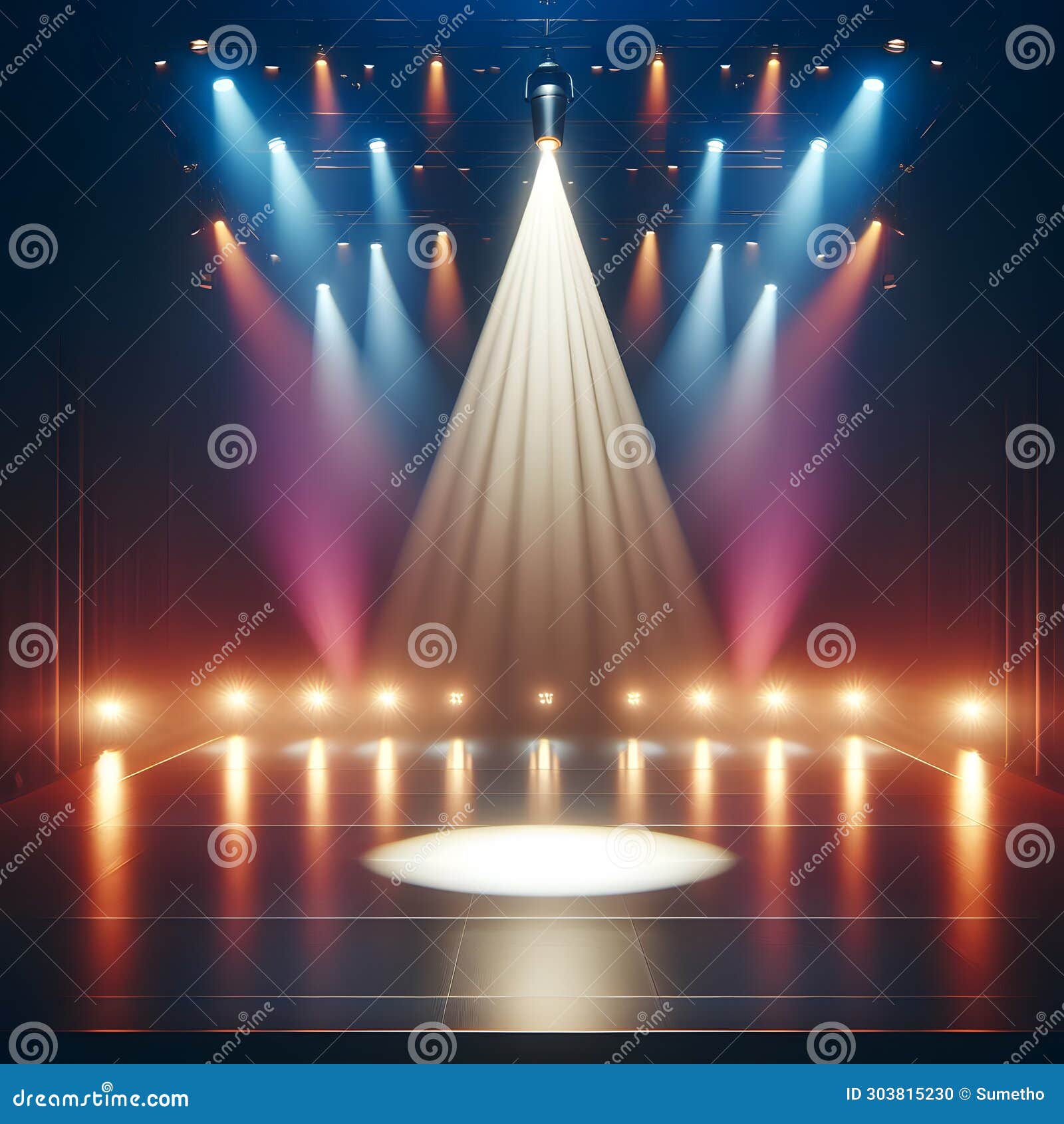 Stage with a Single Powerful Spotlight Casting a Focused Beam on the ...