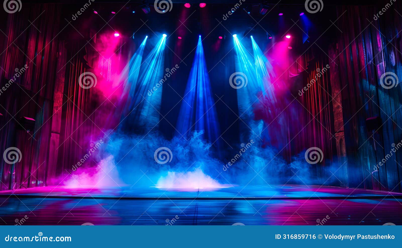 A Stage with Smoke and Lights Stock Photo - Image of floor, blue: 316859716