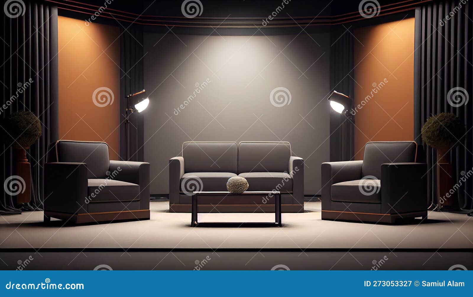 Stage with Sofas and Spotlights in Concept of Debate and Meetings Ai ...