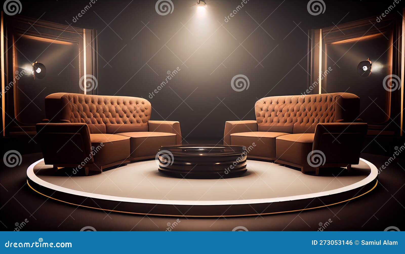 Stage with Sofas and Spotlights in Concept of Debate and Meetings Ai ...