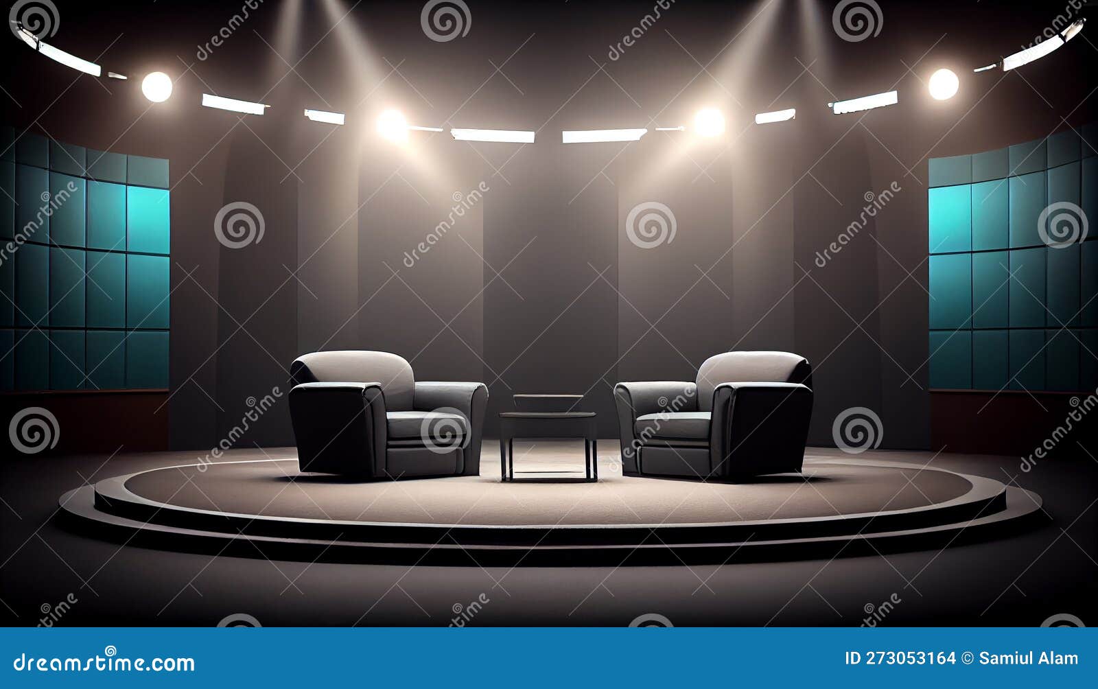 Stage with Sofas and Spotlights in Concept of Debate and Meetings Ai ...