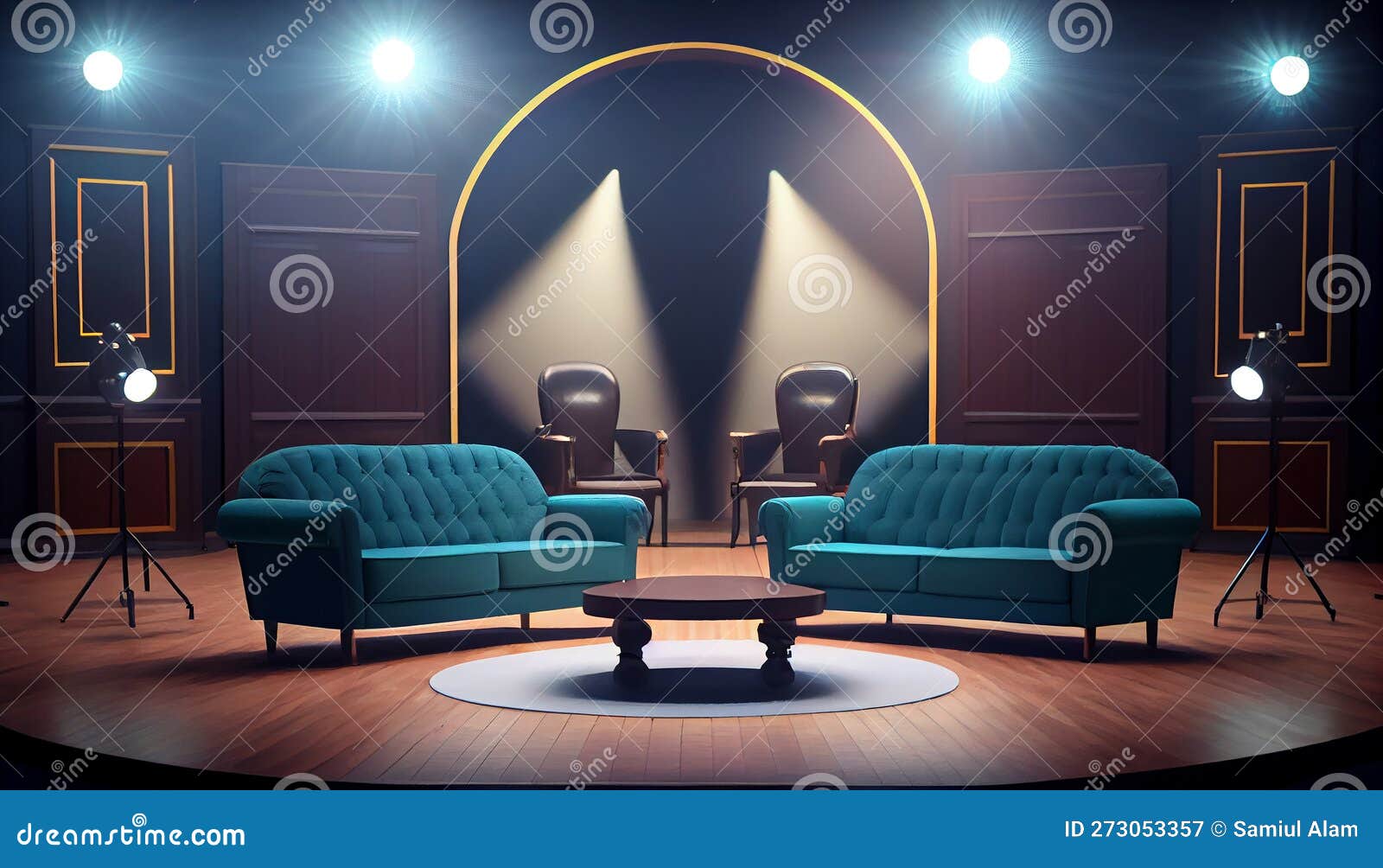 Stage with Sofas and Spotlights in Concept of Debate and Meetings Ai ...