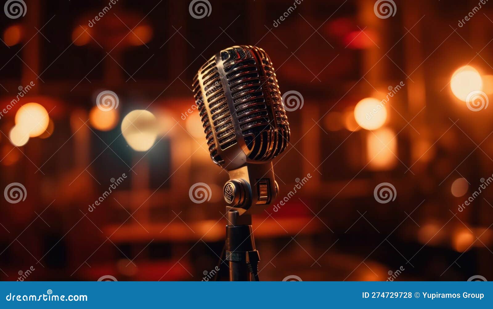 Stage Spotlight Illuminates Shiny Chrome Condenser Microphone Generated ...