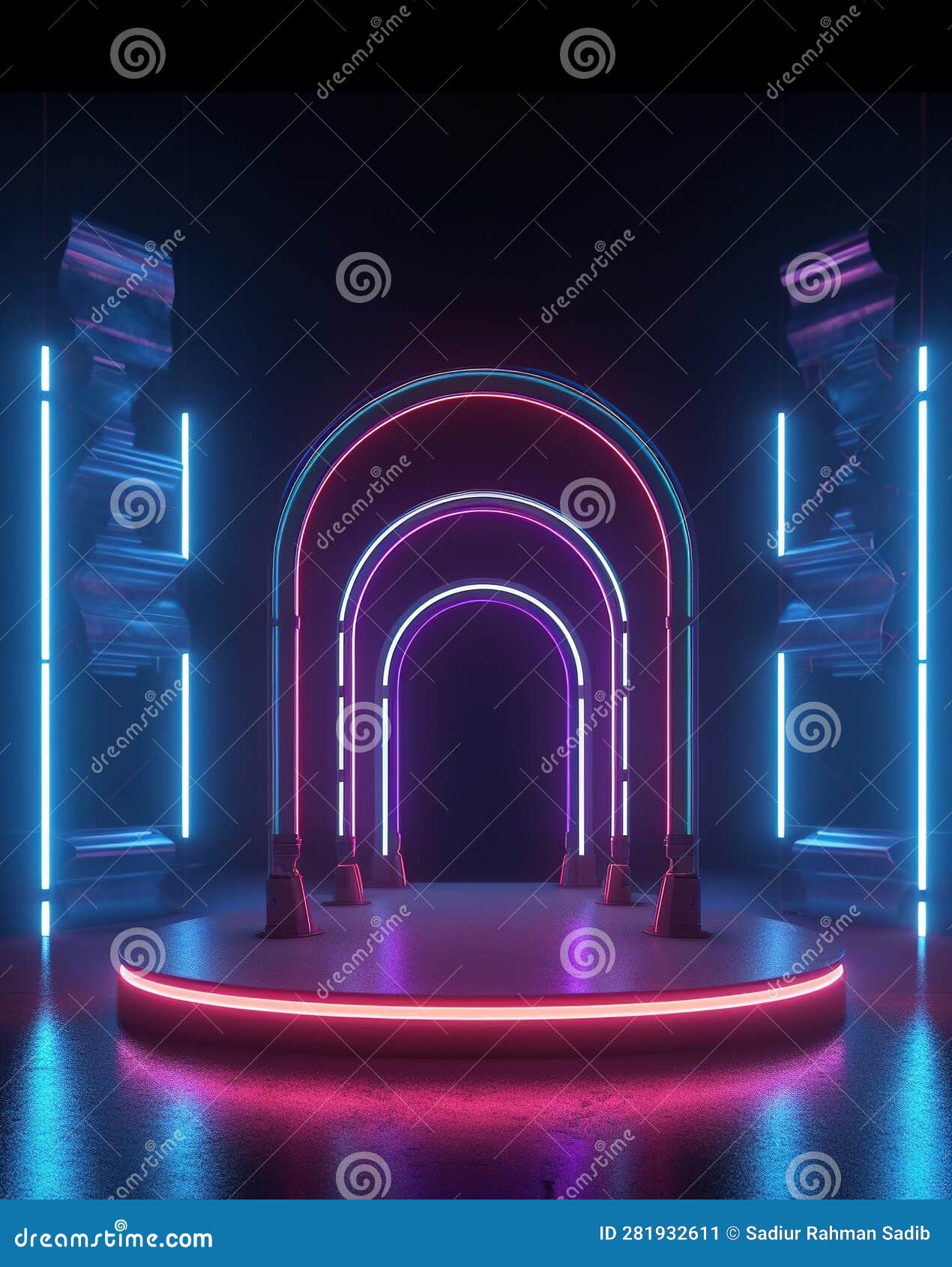 Stage with Spotlight. Stage with Neon Light Stock Illustration ...