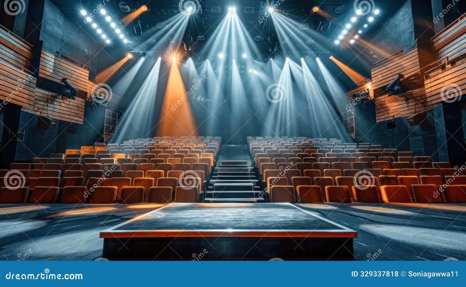 A Stage with a Spotlight on it and a Row of Empty Seats Stock ...