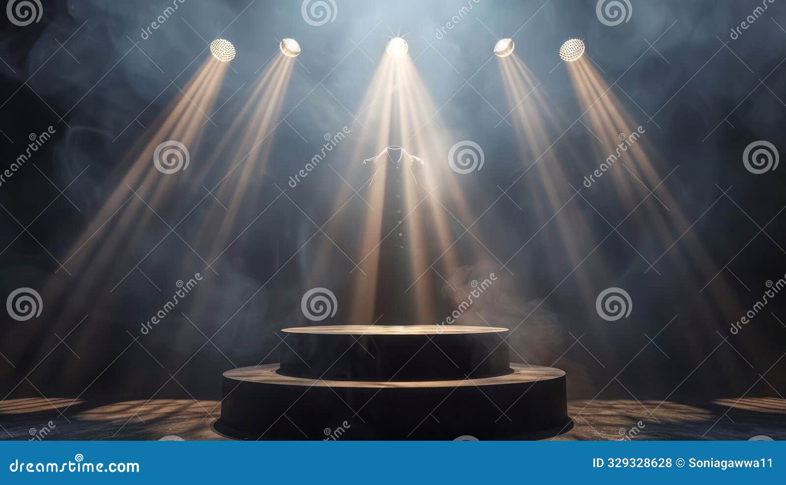 A Stage with a Spotlight on a Statue of a Sword Stock Illustration ...