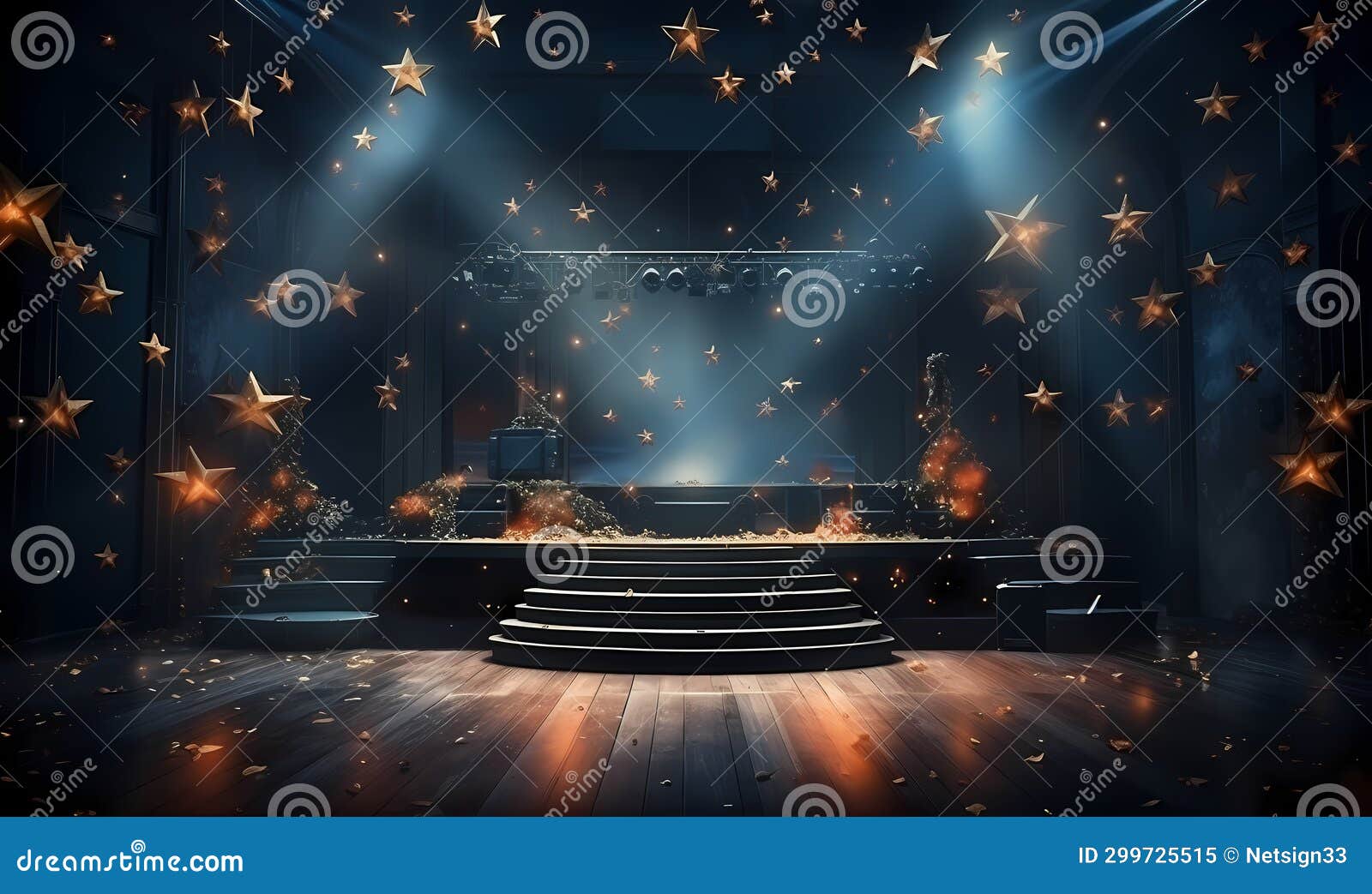 A Stage with a Stage and Stars, Studio Spotlights Stock Illustration ...
