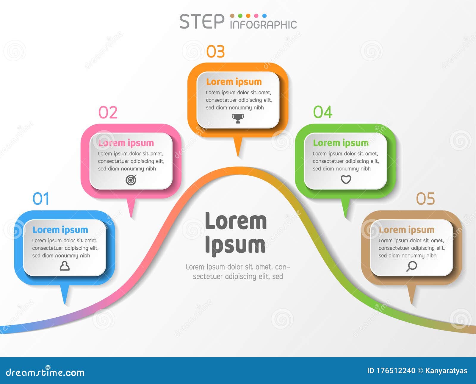 5 Stage Steps Process Bell Curve Shape Color Graphic Elements ...