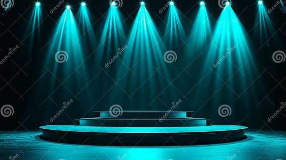 Stage with Teal Lights and Circular Platforms for Performance or Event ...