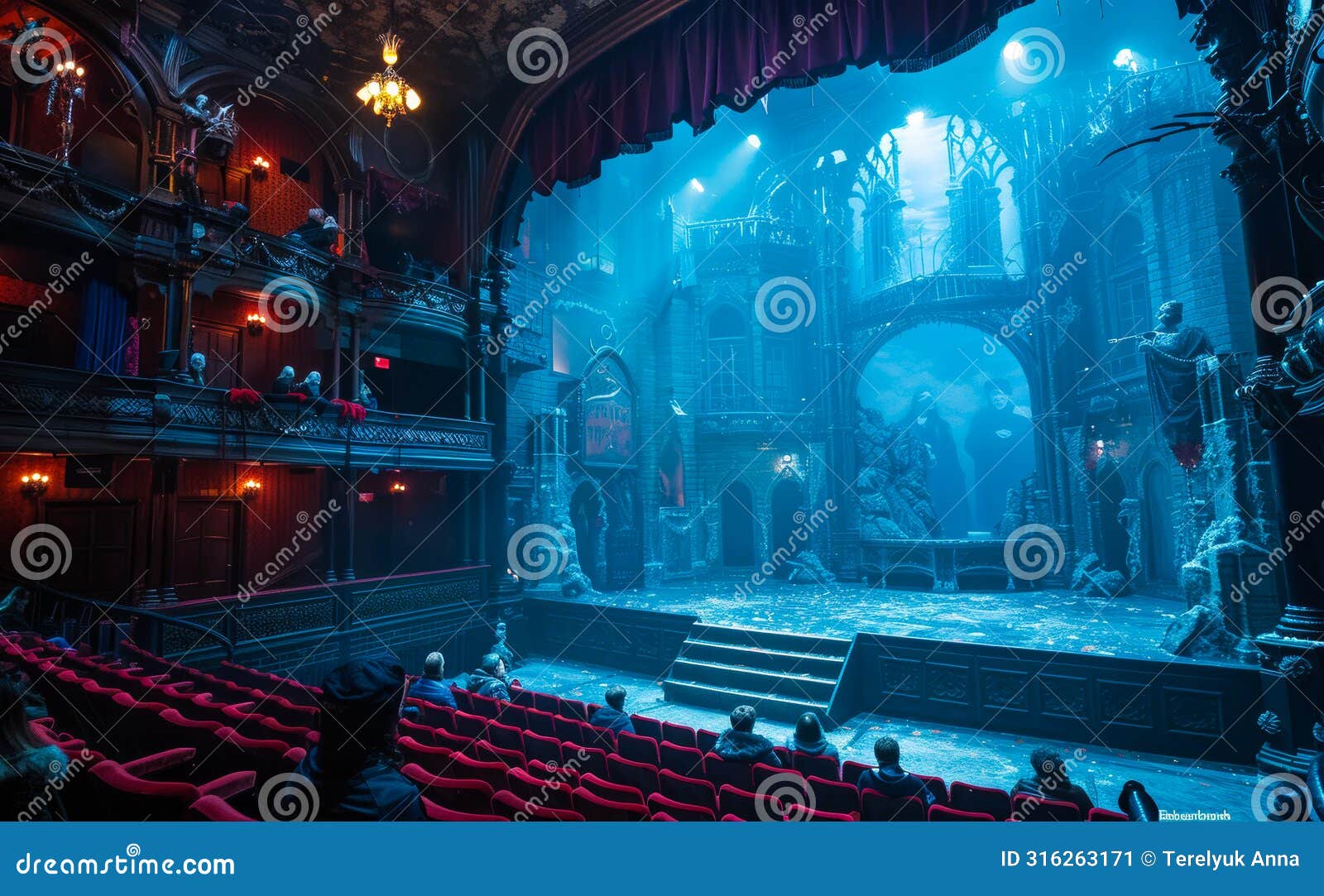 The Stage of the Theater is Filled with People. the Haunted Mansion ...