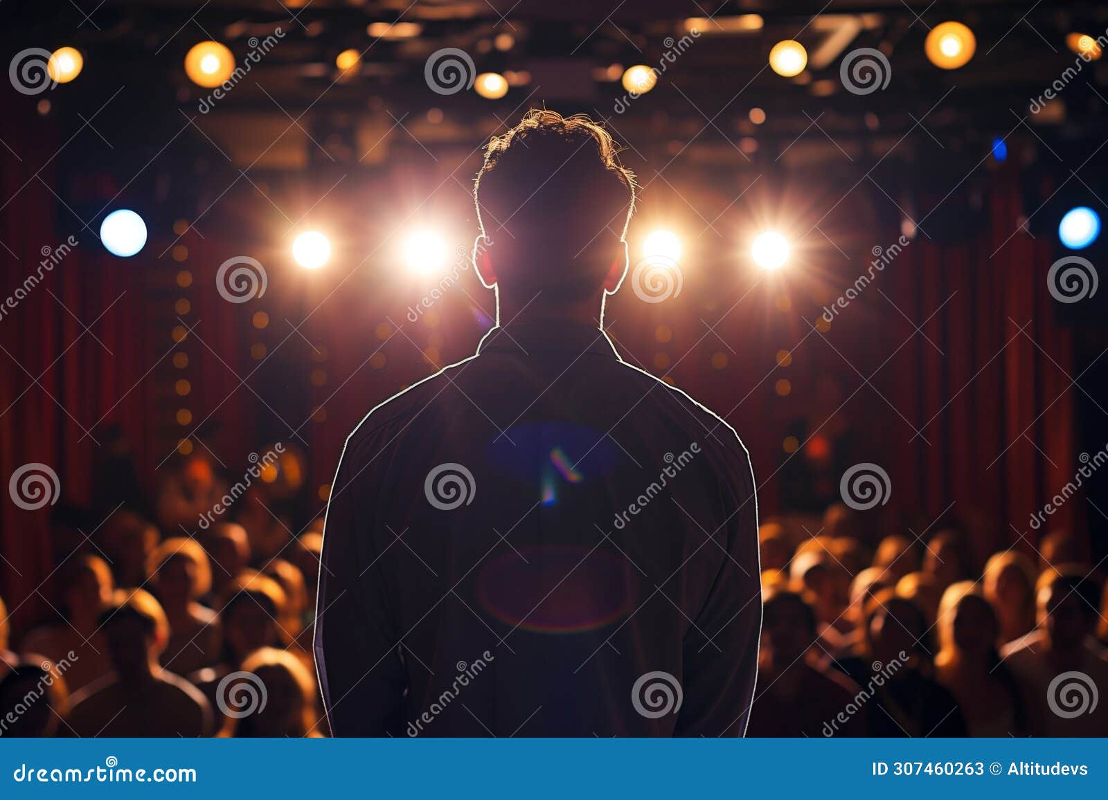 Stage View from Behind Comedian Facing Crowd Stock Image - Image of ...