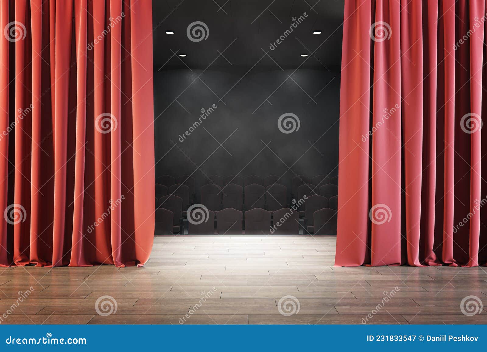 Stage View from Behind Red Curtain. Entertainment, Performance and ...