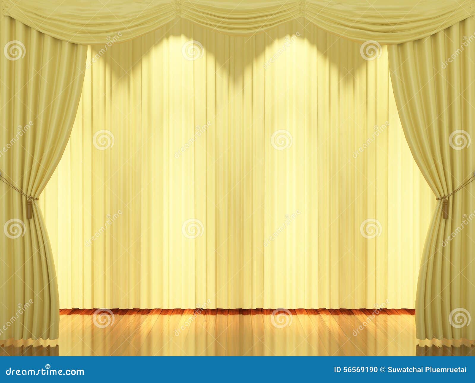 Stage with Yellow Curtains and Spotlight. Stock Illustration ...