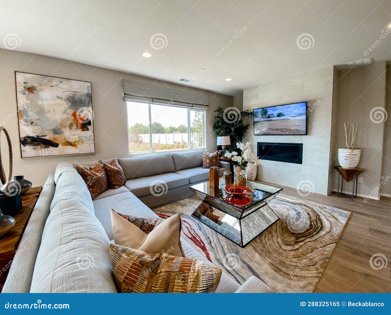 Staged Living Room stock image. Image of furnished, homedesign - 288325165