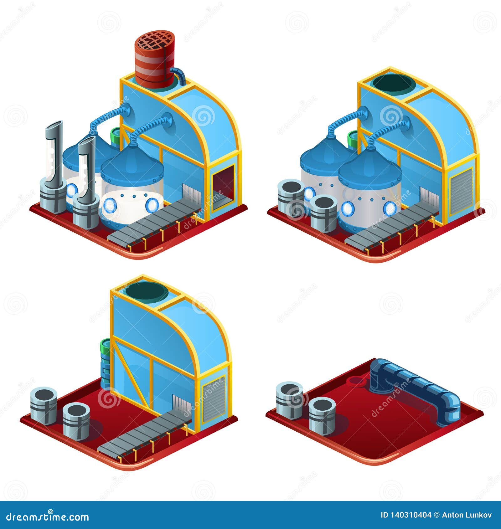 Stages of Construction of the Processing Factory Isolated on White ...