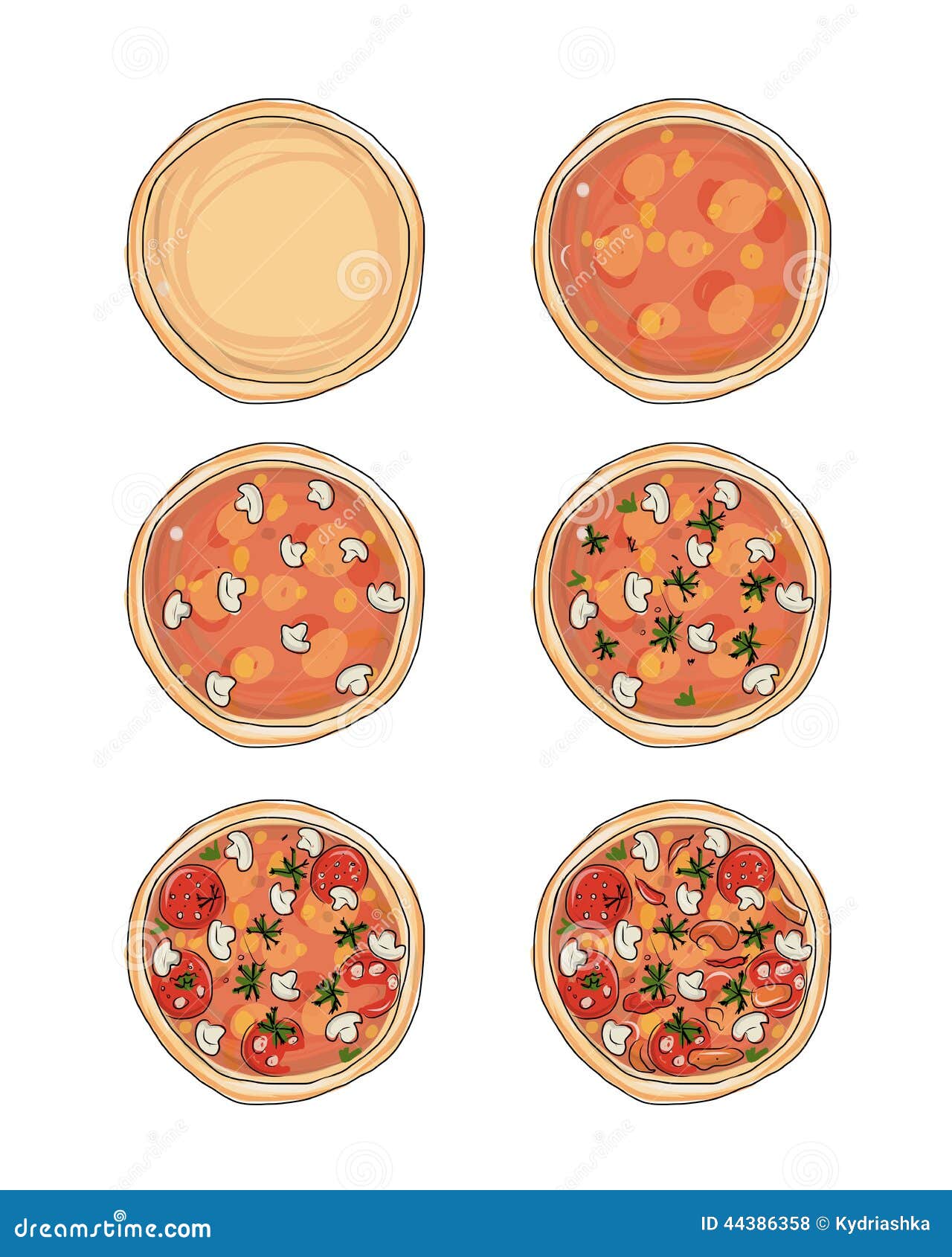 Stages of Cooking Pizza, Sketch for Your Design Stock Vector ...